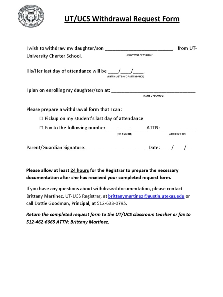 Ut-Ucs Withdreal Request Form | PDF
