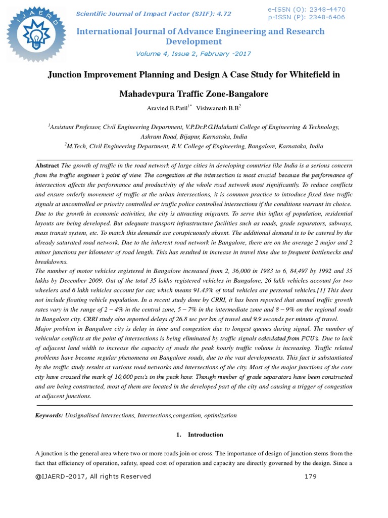 Junction Improvement Planning and Design A Case Study For Whitefield in ...