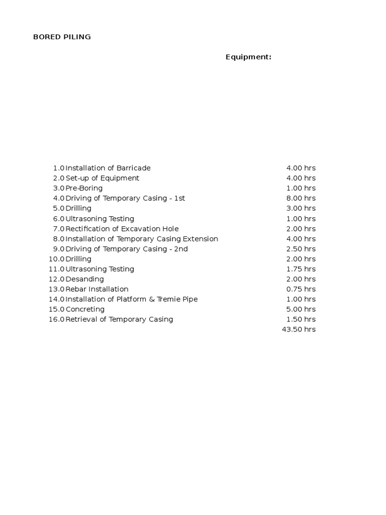 Bored Piling Installation Process and Equipment Guide | PDF