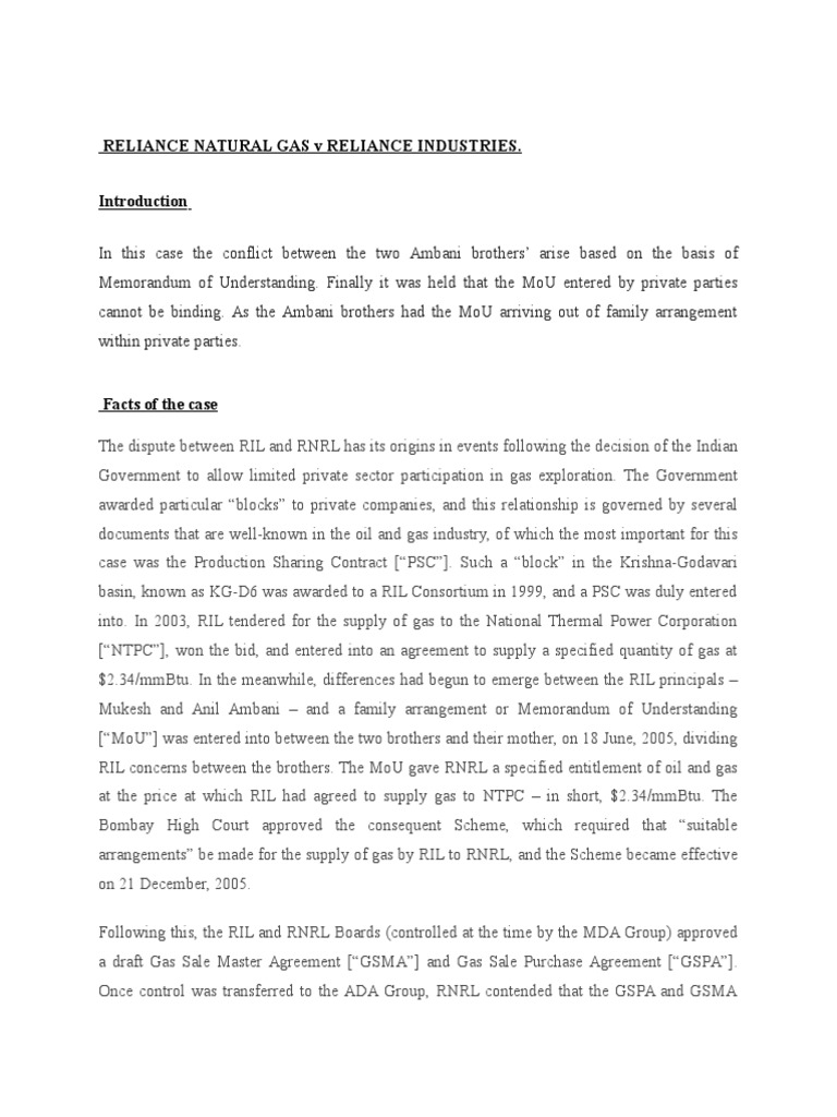 Contracts - Reliance Natural Gas V Reliance Industries | PDF ...