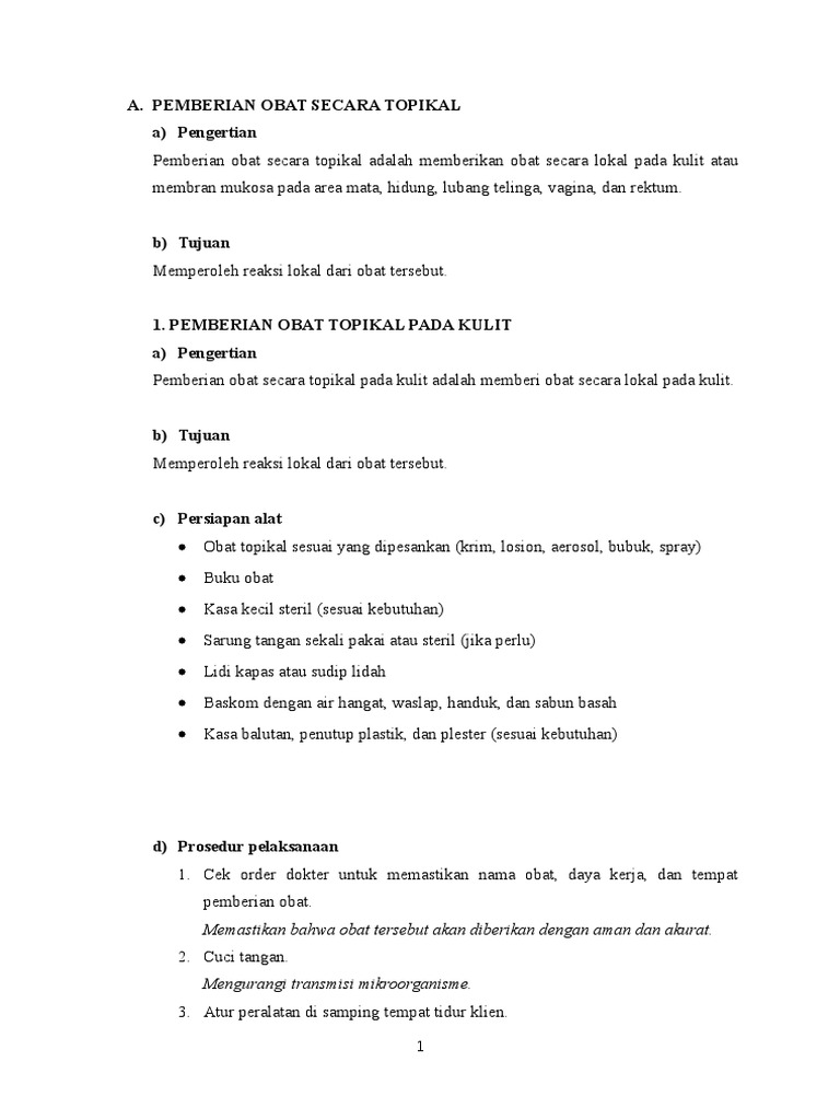 Prosedur Pemberian Obat Topikal | PDF | Kesehatan Holistik | Sains ...