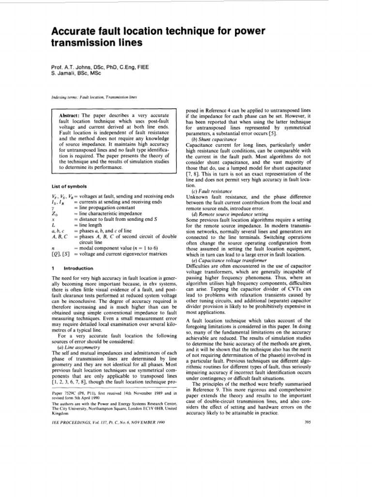 Accurate Fault Location for Transmission Lines | PDF | Matrix ...