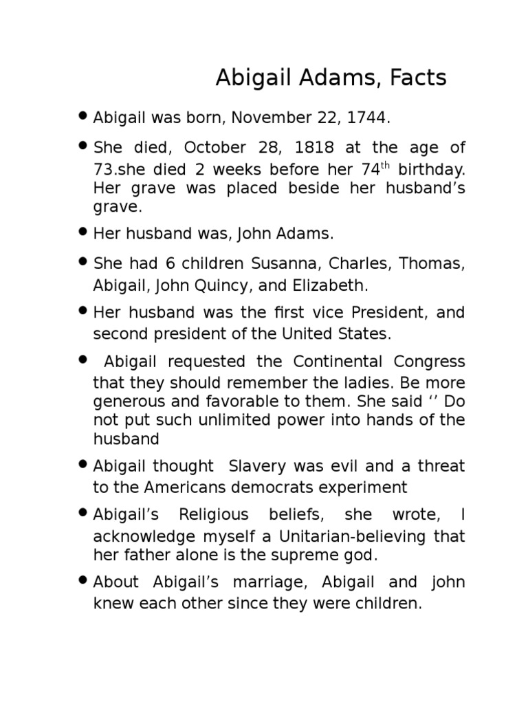 Abigail Adams: Key Facts and Legacy | PDF