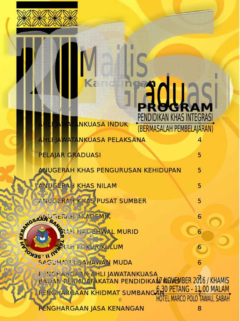 Buku Aturcara Majlis Graduasi Pendidikan Khas 20162 | PDF