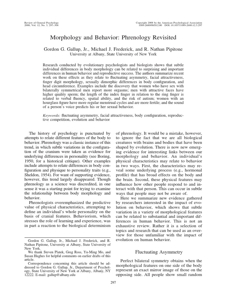 Morphology and Behavior: Phrenology Revisited: Gordon G. Gallup, JR ...