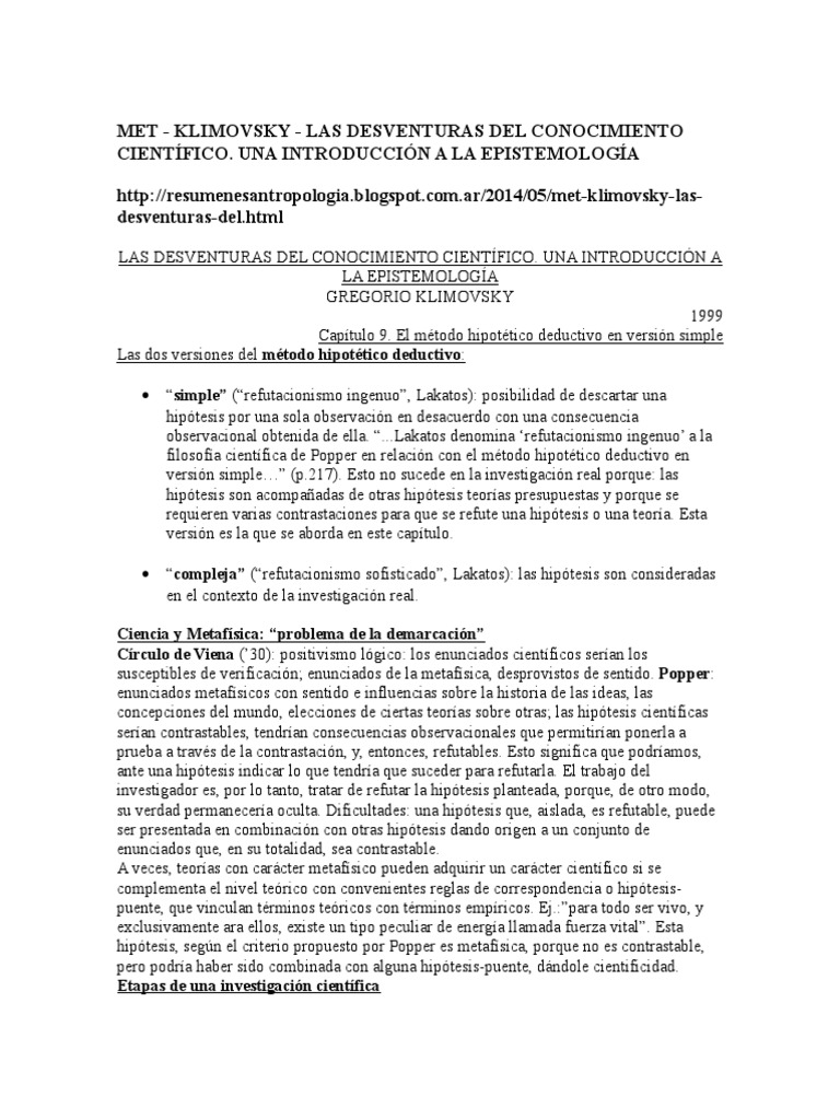 Klimovsky - Introducción A La Epistemología | PDF | Teoría | Science