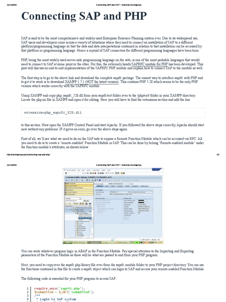Connecting SAP and PHP | PDF | Php | Modular Programming