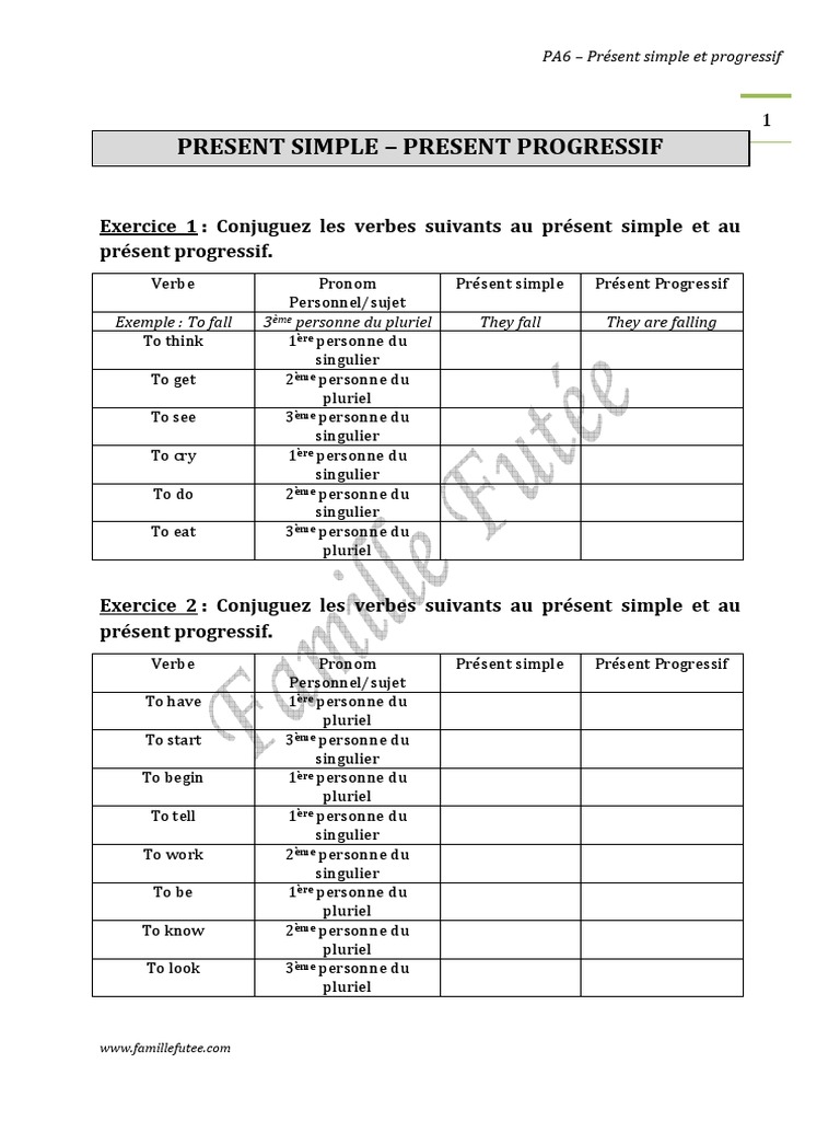 PA6 Le Present Simple Progressif | PDF