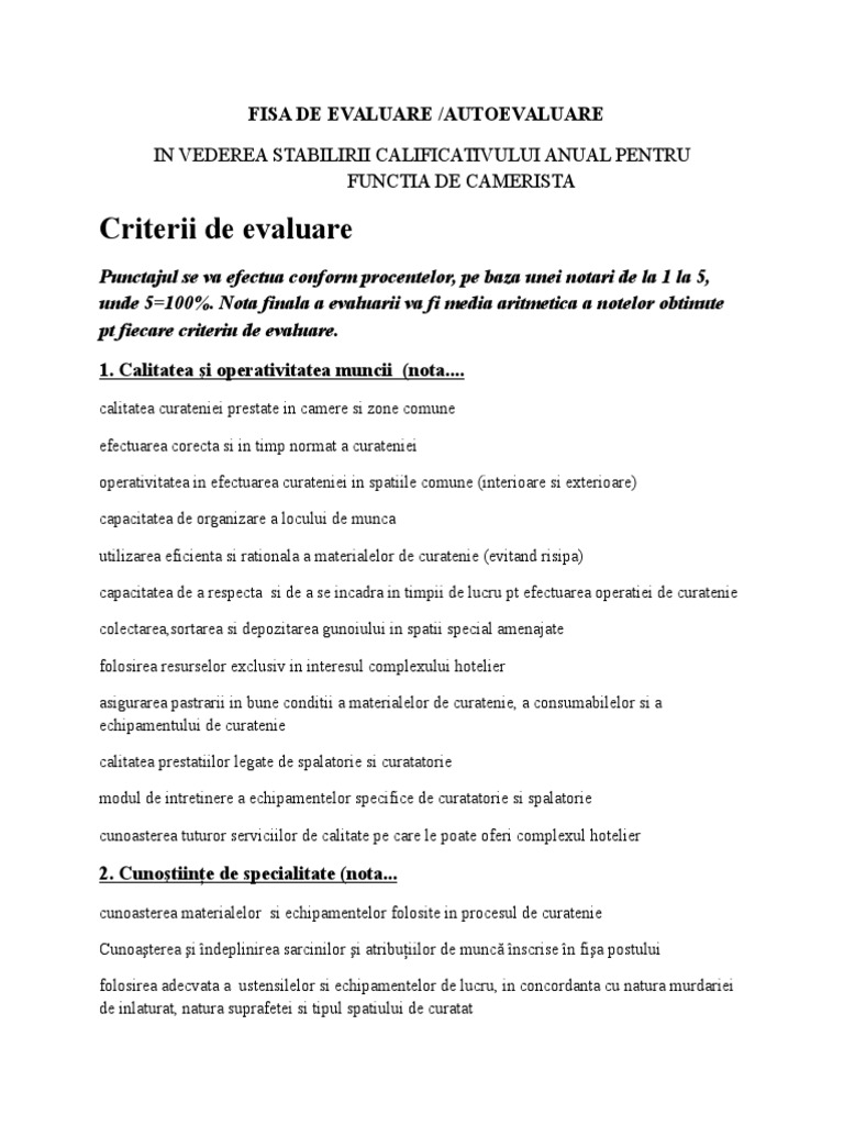 Fisa de Evaluare Camerista | PDF