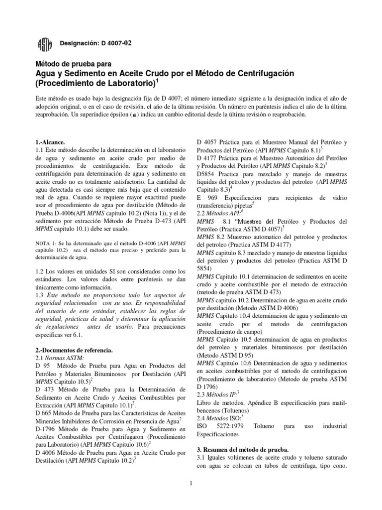 ASTM D 4007 02 04 Agua y Sed PDF | PDF | Petróleo | Destilación