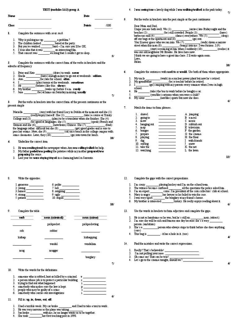 TEST I A Modules 1 2 Blockbuster 3 PDF | PDF