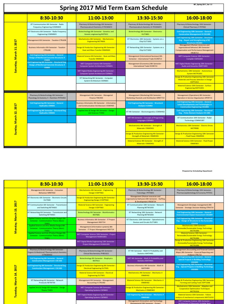 Spring 2017 Mid Term Schedule 1.5 | Download Free PDF | Engineering ...