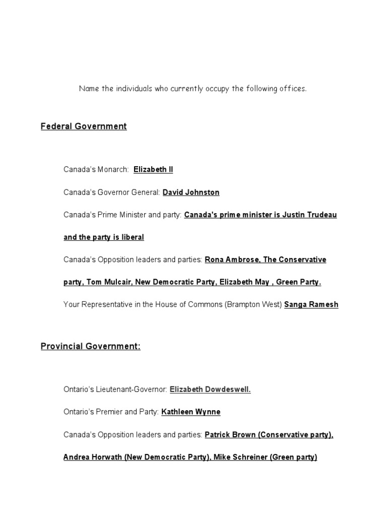 Current Canadian Government Officials | PDF | Politics | History