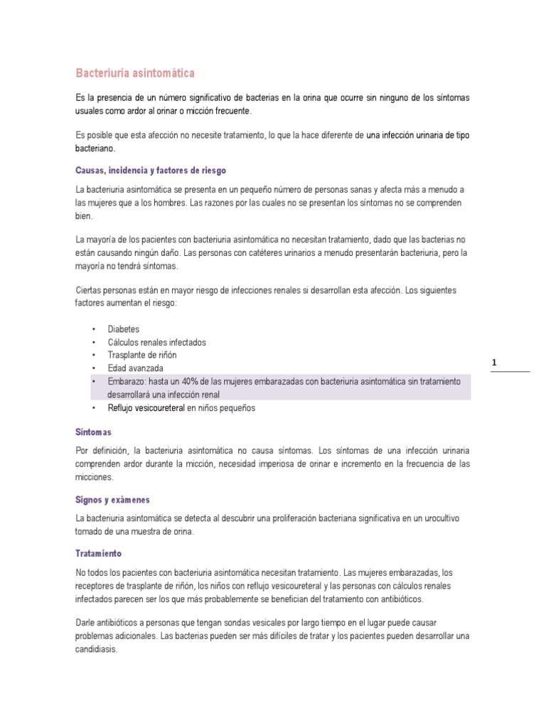 Bacteriuria Asintomática: Causas y Tratamiento | PDF | Infección del ...