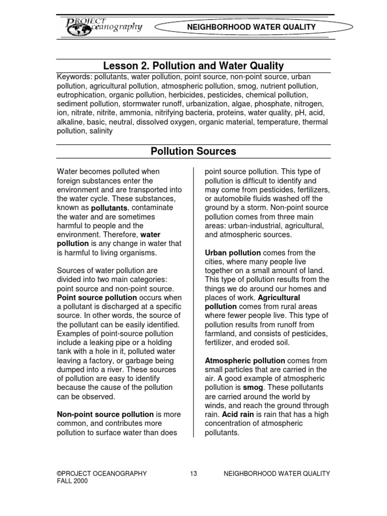 2000 Project Oceanography Pollution and Water Quality | PDF | Water ...