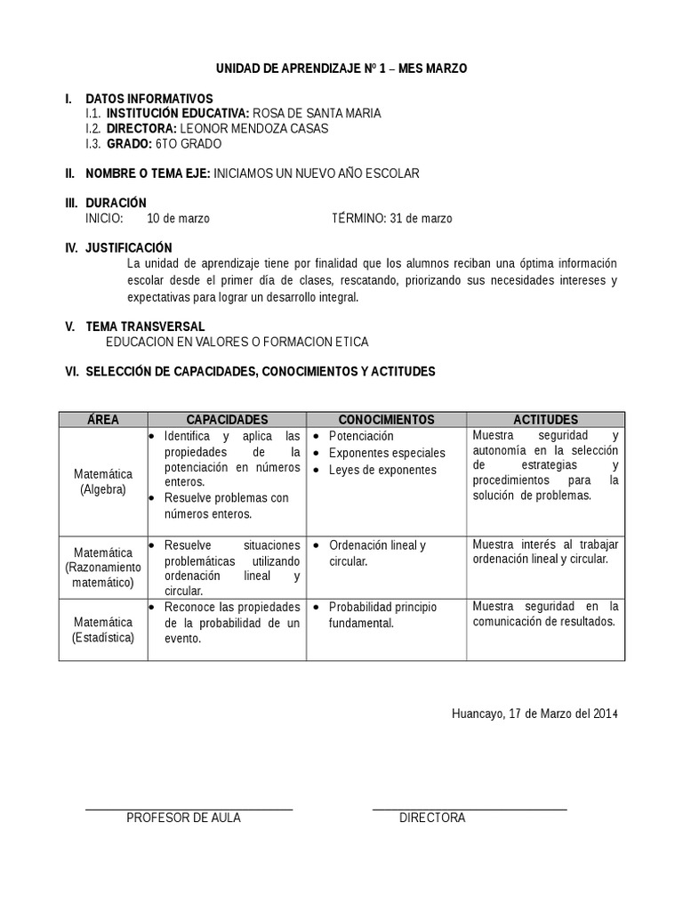 Modelo de Unidad de Aprendizaje | PDF | Enseñanza de matemática | Aprendizaje