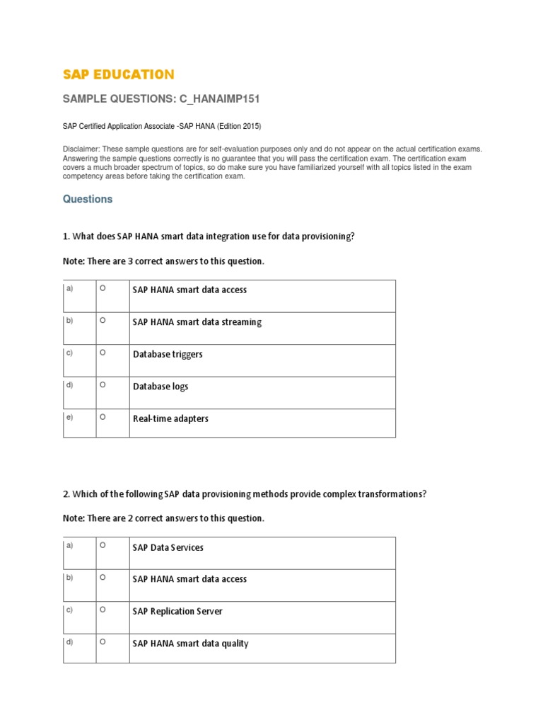 Sample Questions C HANAIMP151 PDF