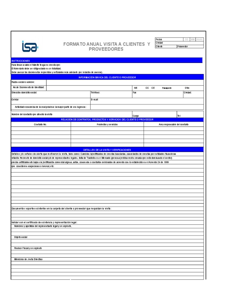 Formato Visita Anual A Clientes y Proveedores | PDF | Liquidación ...