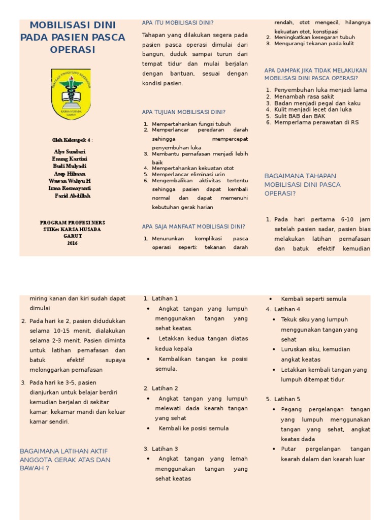 Leaflet Mobilisasi Dini Pada Pasien Pasca Operasi | PDF