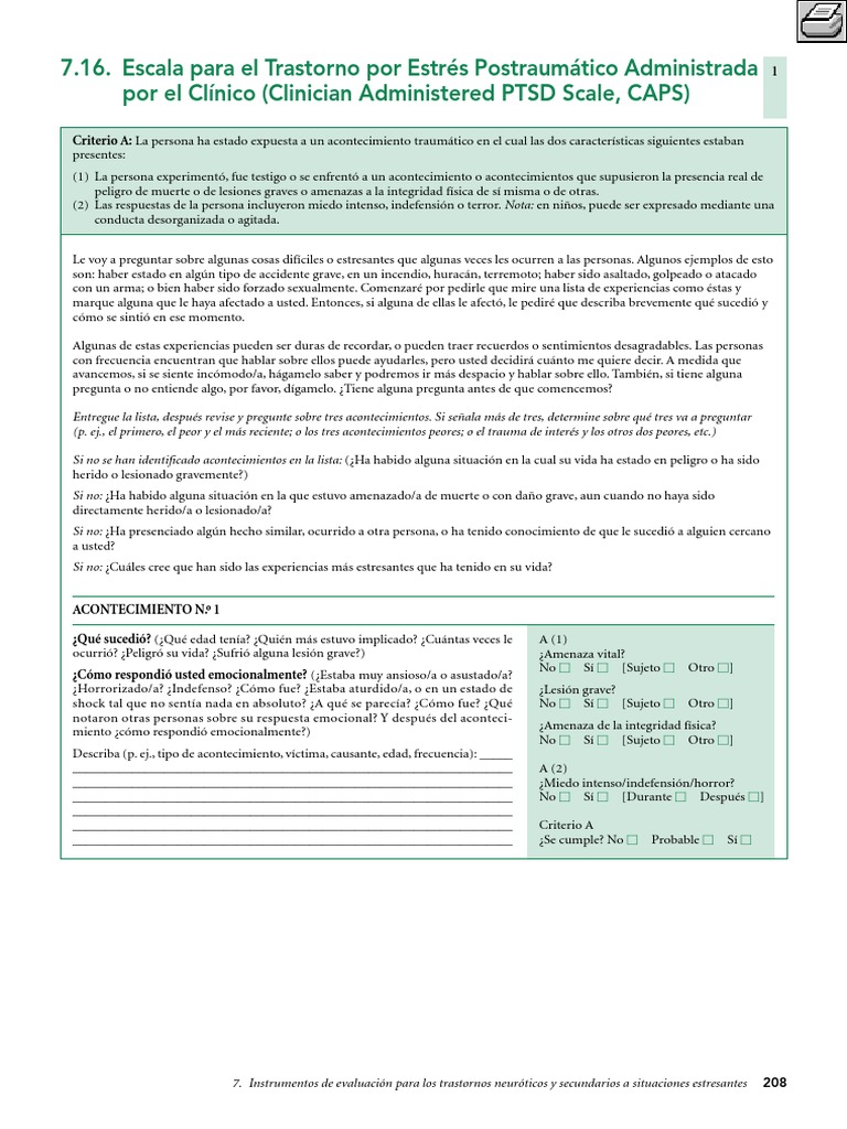 CAPS - ESCALA TEPT ADMINISTRADA POR EL TERAPEUTA.pdf | Trauma psicólogico | Estrés (biología)