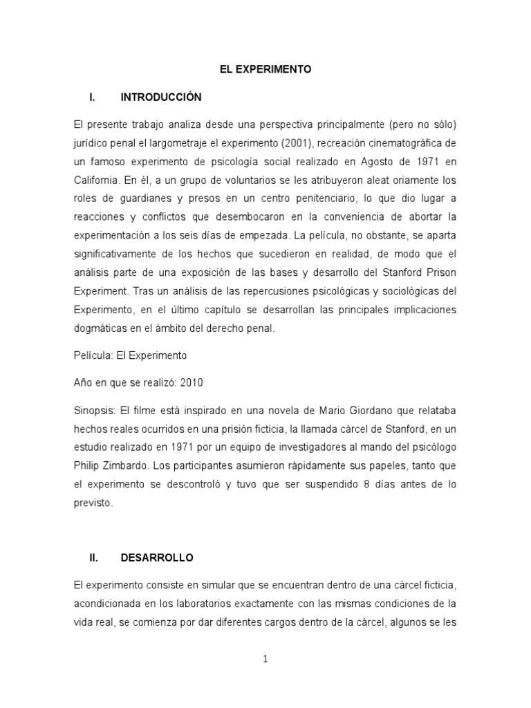 Resumen y Analisis Pelicula EL EXPERIMENTO | PDF | Comportamiento | Prisión