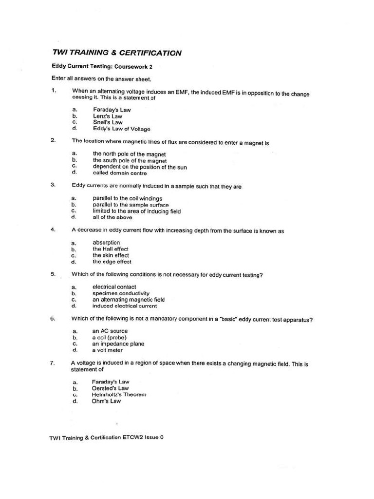 Eddy Current PCN Level 2 Practice Questions 2 | PDF