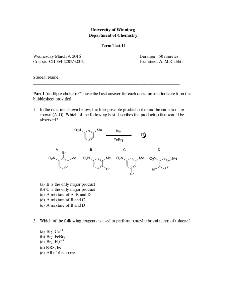 Sample Midterm 2 | Chemical Reactions | Organic Chemistry