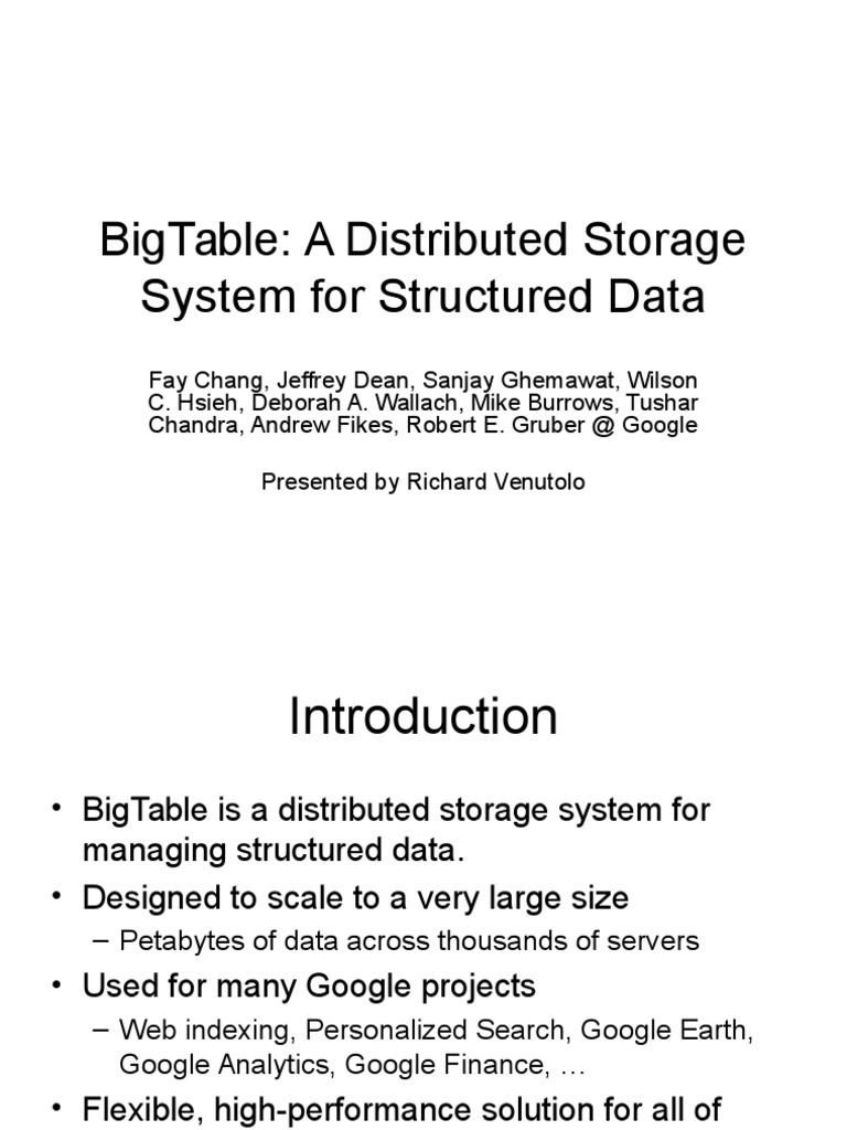 Bigtable: A Distributed Storage System For Structured Data | PDF | Map Reduce | Scalability