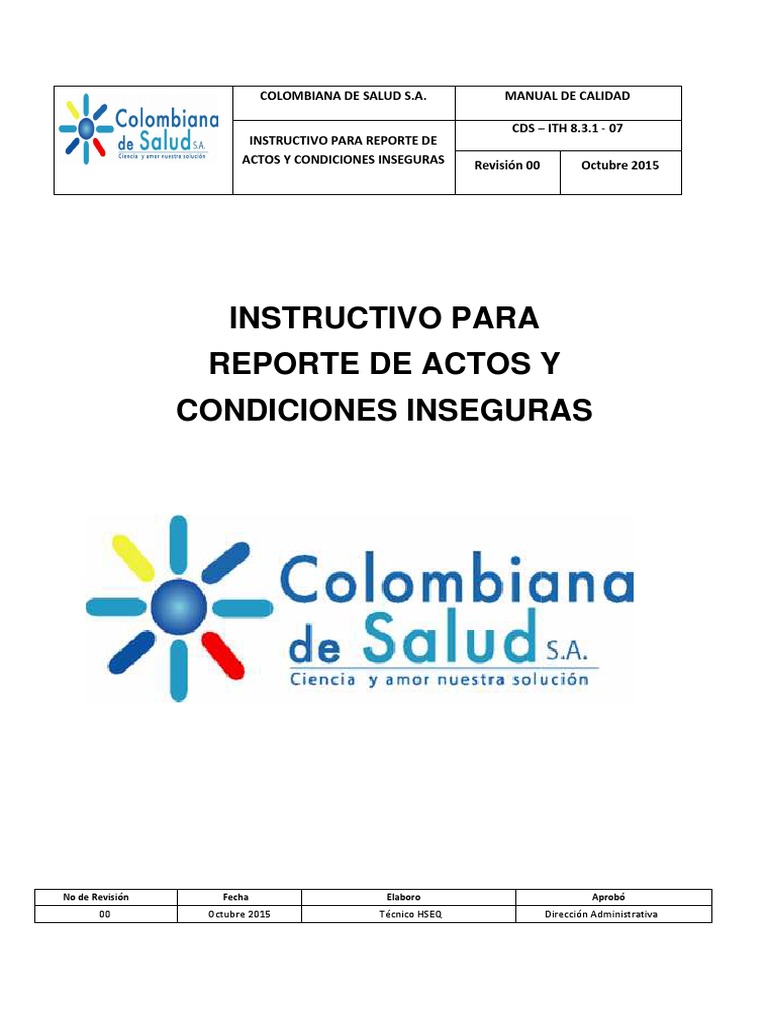 Instructivo para Reporte de Actos y Condiciones Inseguras | PDF | Salud ...