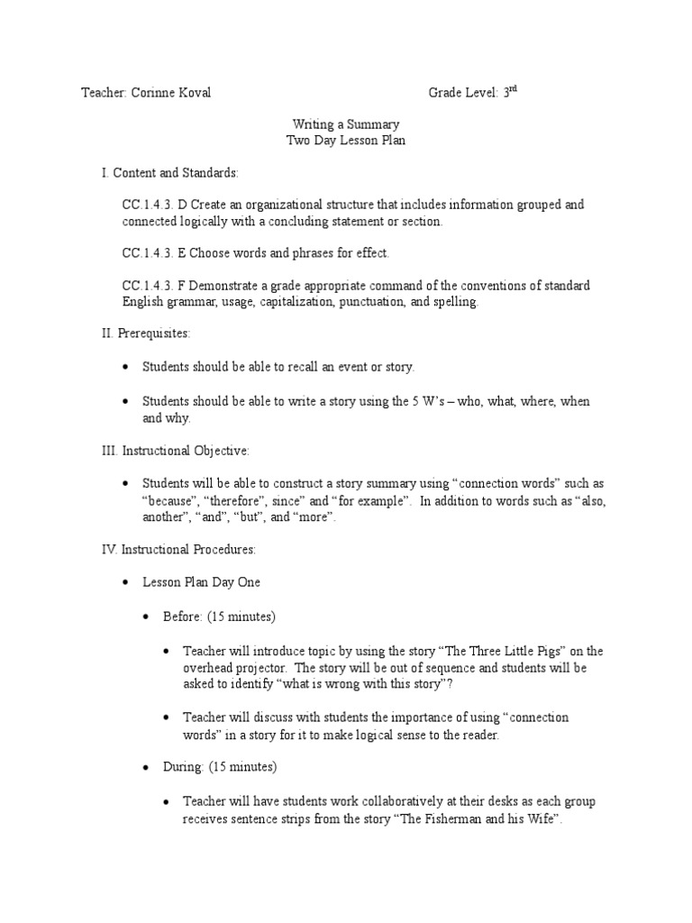 Writing A Summary Lesson Plan | PDF | Lesson Plan | Communication