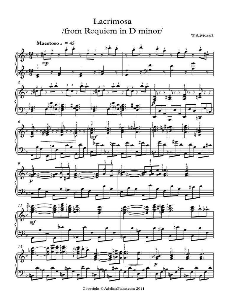 Mozart - Lacrimosa Requiem in D Minor | PDF | Pitch (Music) | Compositions