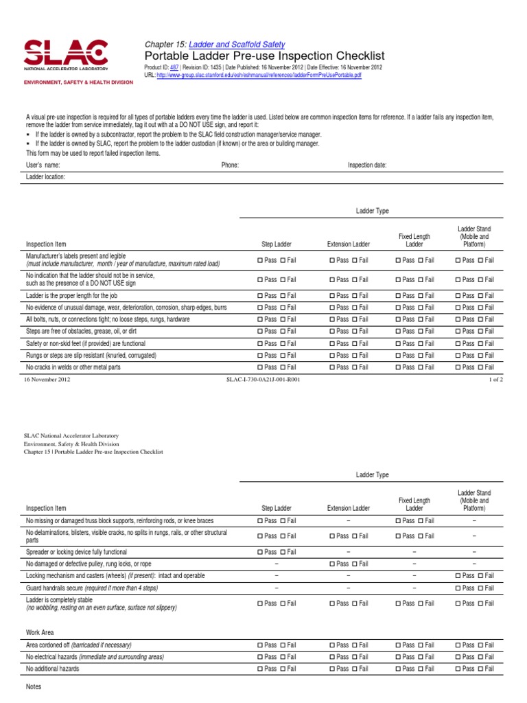 Ladder Form Pre Use Portable | PDF | Ladder | Mechanical Engineering