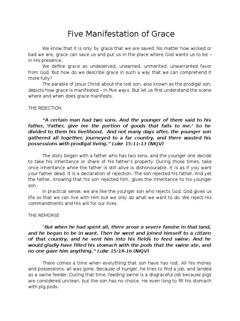 Five Manifestation of Grace | PDF | Grace In Christianity | Compassion