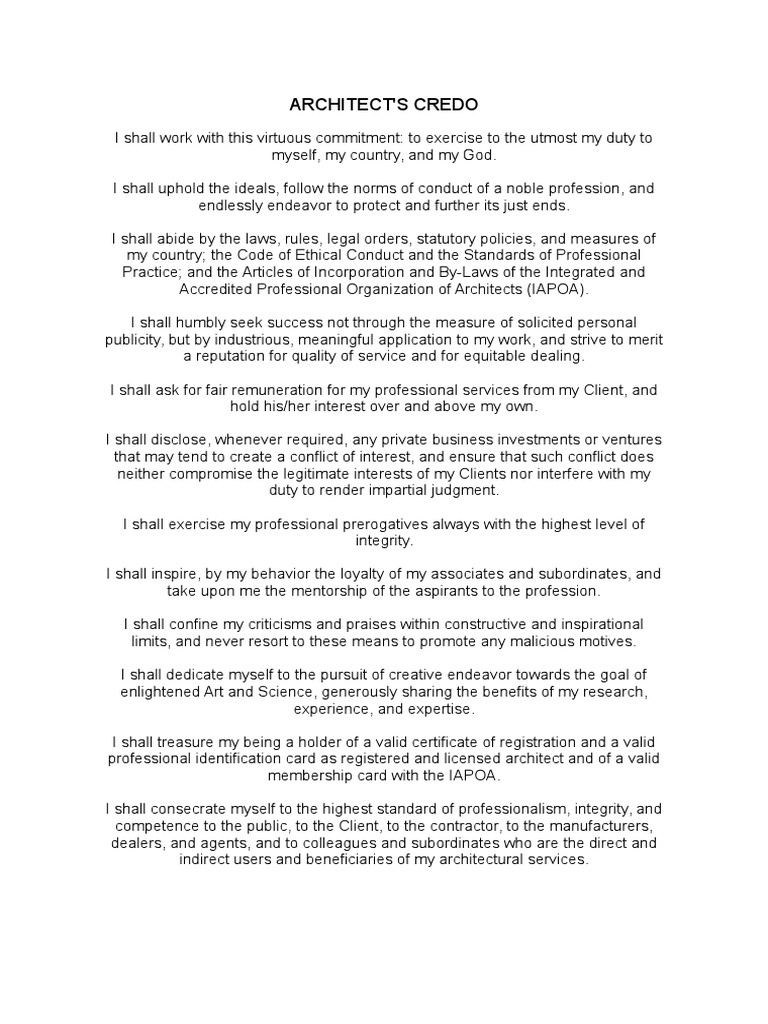 333164514-Architect-s-Credo.docx | Profession | Architect