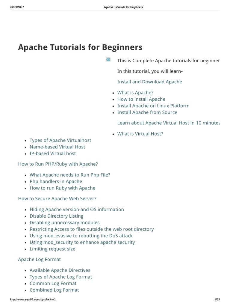 Apache Tutorials For Beginners | PDF | Apache Http Server | Web Server