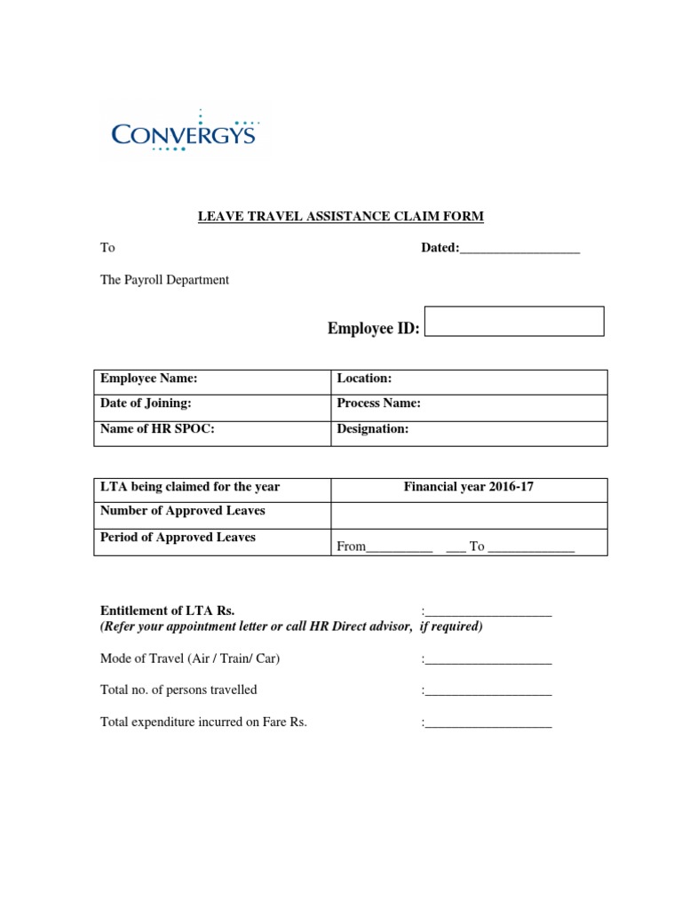 Convergys Lta Claim Form | Fare | Rail Transport
