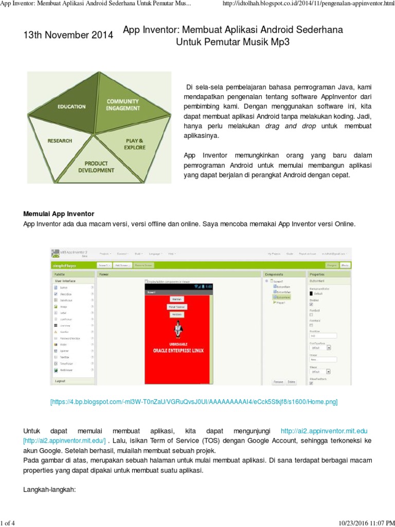 App Inventor - Membuat Aplikasi Android Sederhana Untuk Pemutar Musik Mp3 PDF | PDF