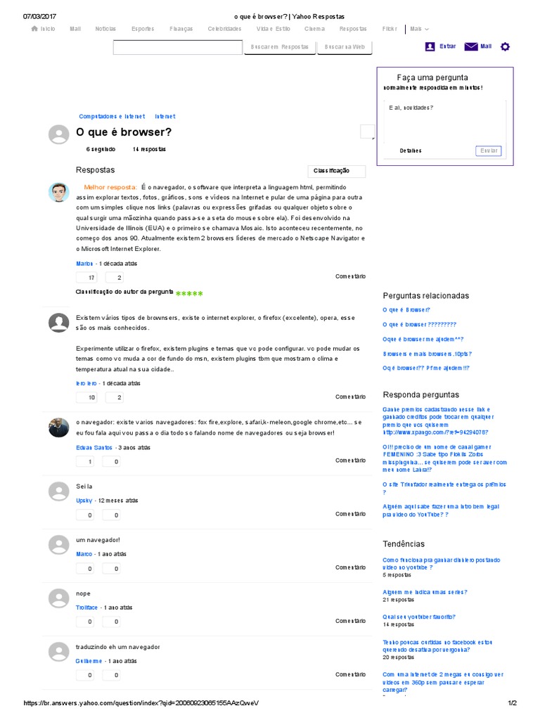 O Que É Browser - Yahoo Respostas | PDF | Navegador da Web | Hipertexto