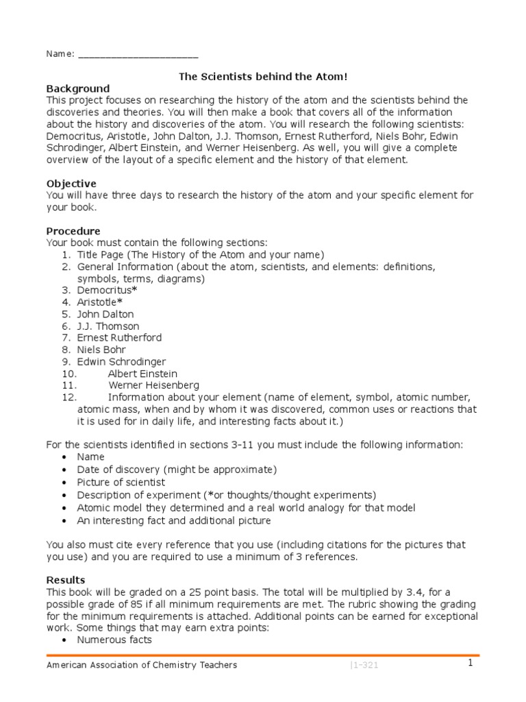 Project Thescientistsbehindtheatom Student | PDF