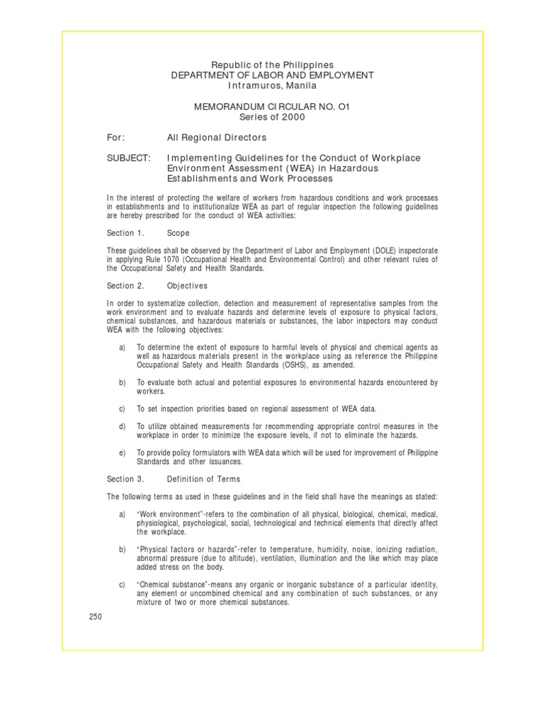 Work Environment Measurement Memorandum | Occupational Safety And ...