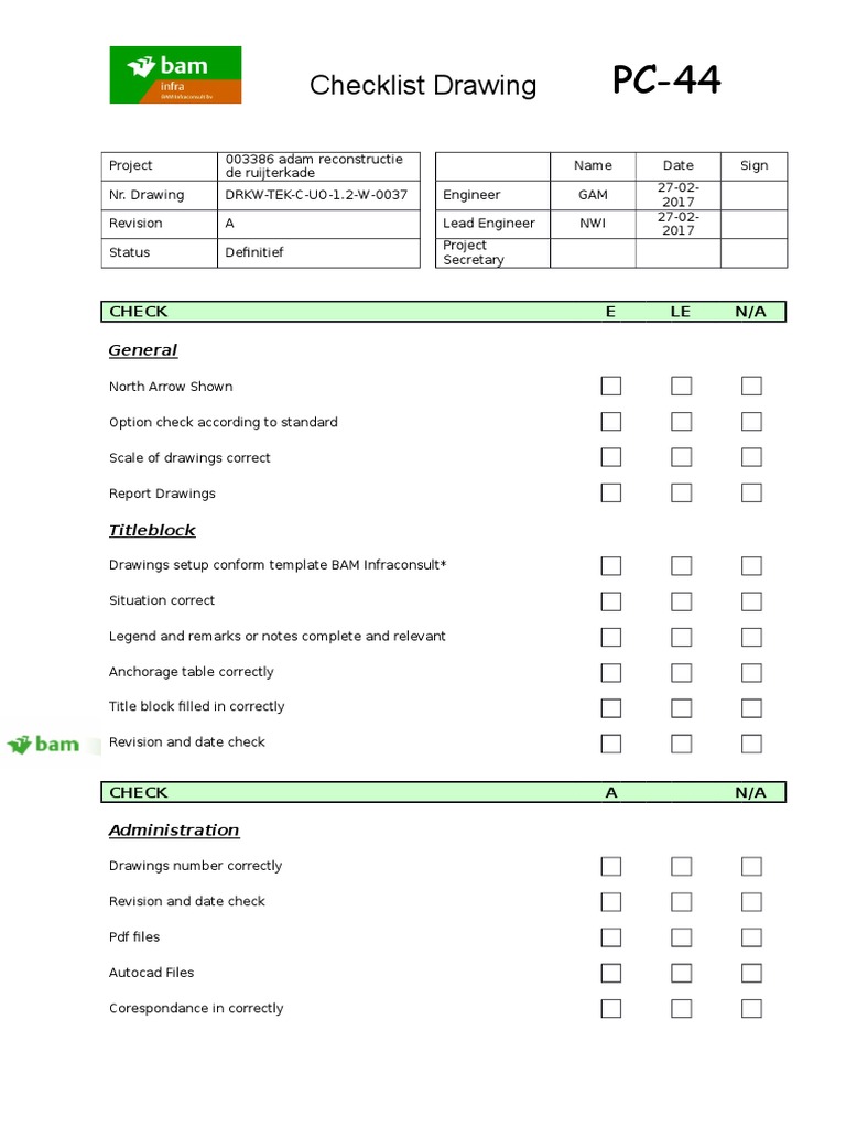 Checklist Drawing: Check E LE N/A | PDF | Computing And Information ...