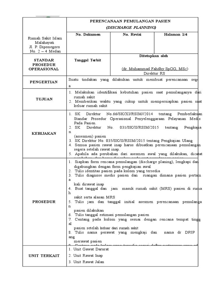Contoh Spo Pemulangan Pasien | PDF