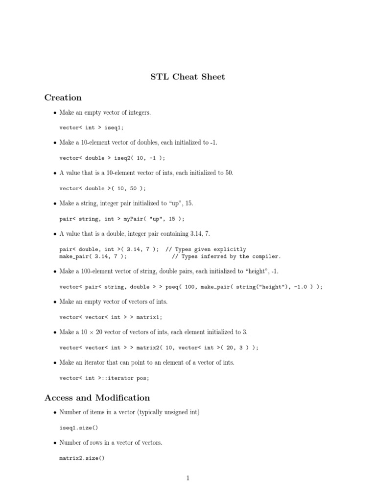 STL Cheatsheet | PDF | Array Data Structure | Integer (Computer Science)