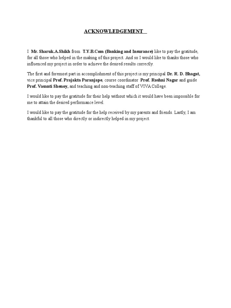 Acknowledgement: Prof. Vasanti Shenoy, and Teaching and Non-Teaching ...