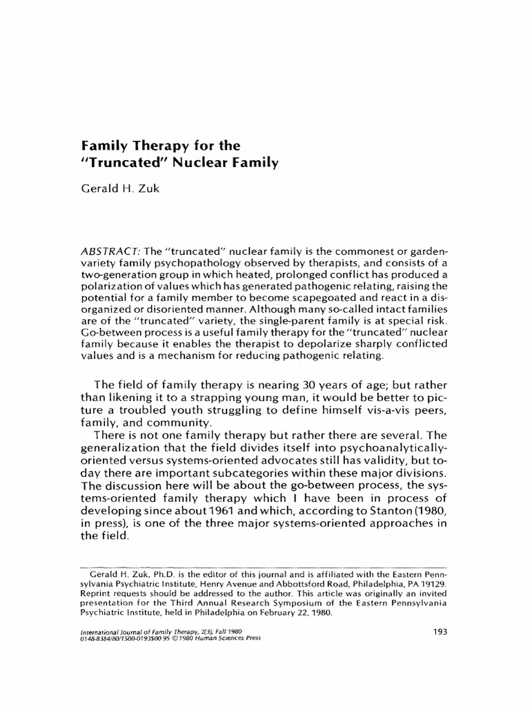 Rald H. Zuk - Family Therapy For The "Truncated" Nuclear Family | PDF ...