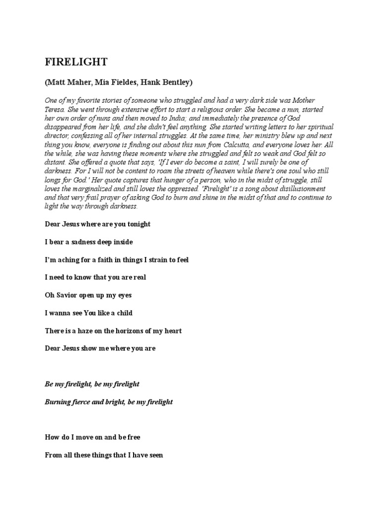 Firelight: (Matt Maher, Mia Fieldes, Hank Bentley) | PDF