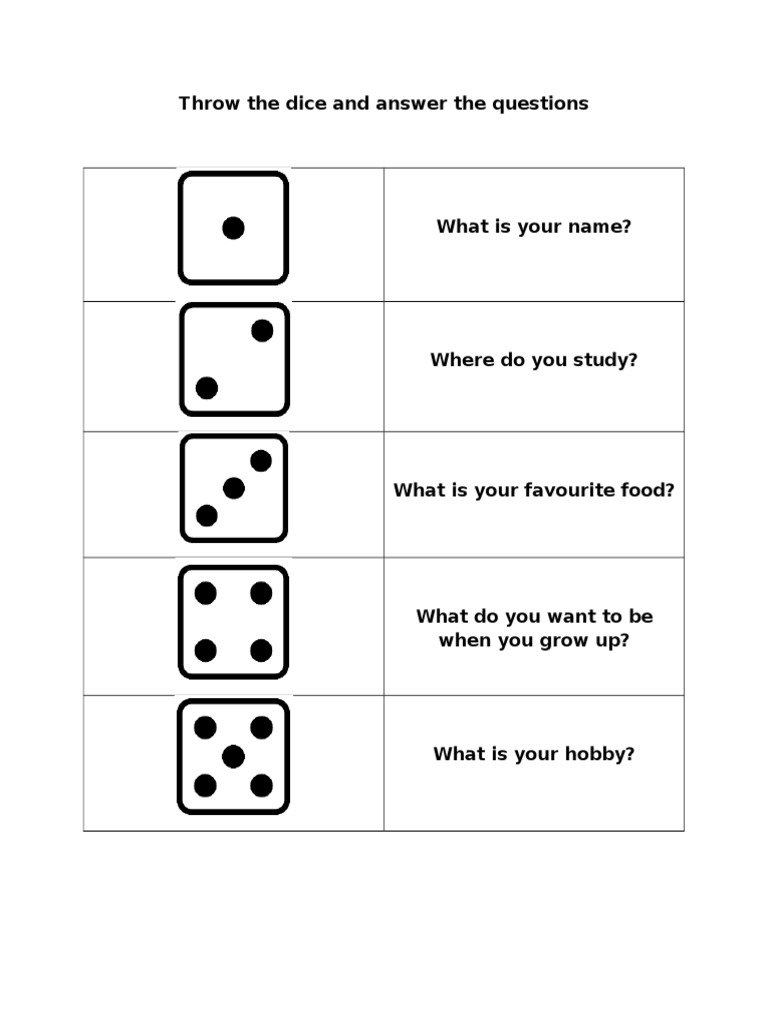 Throw The Dice and Answer The Questions | PDF