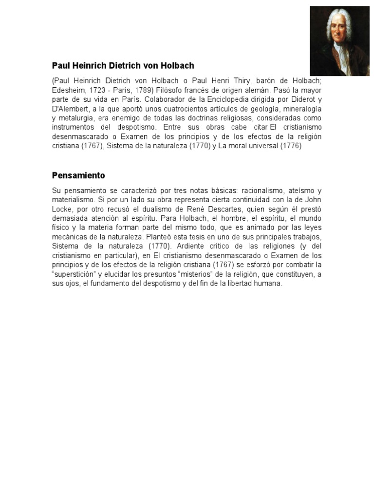 Paul Heinrich Dietrich Von Holbach | PDF