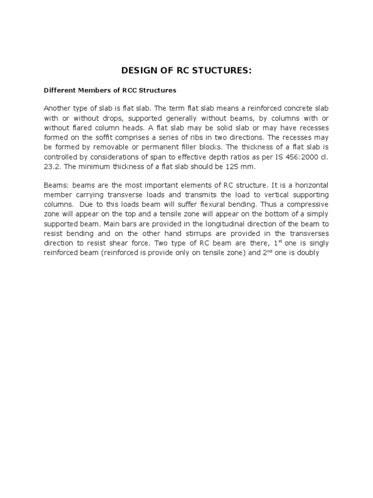 Design of RC Stuctures:: Different Members of RCC Structures | PDF