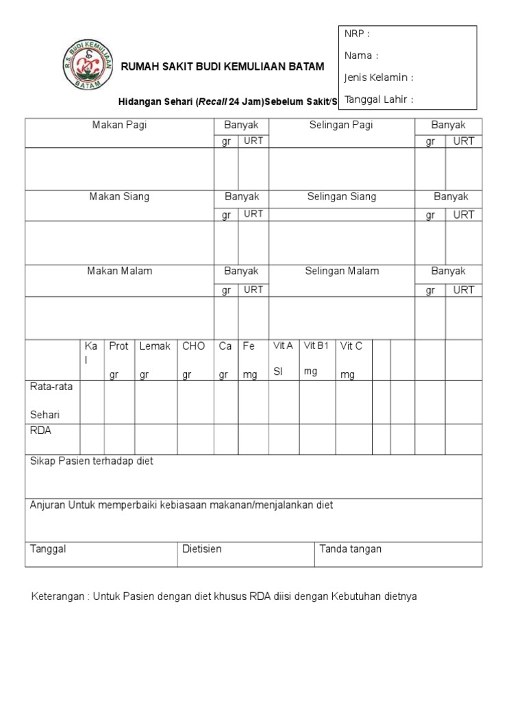 Formulir Recall 24 Jam Terbaru | PDF
